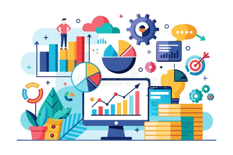 Charts and Graphs Illustrate Business Strategies with Digital Tools and ...