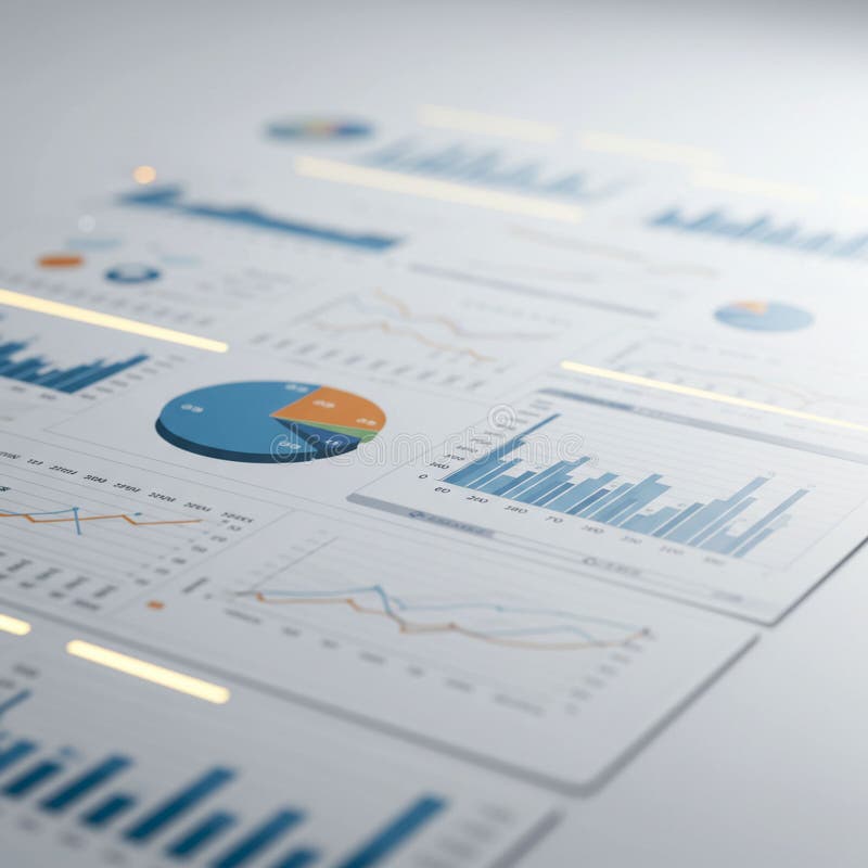 Charts and Graphs on a Surface Showcasing Data Visualization. Includes ...