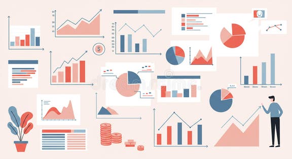 Charts and Graphs of Various Forms Cover the Image, Including Bar ...