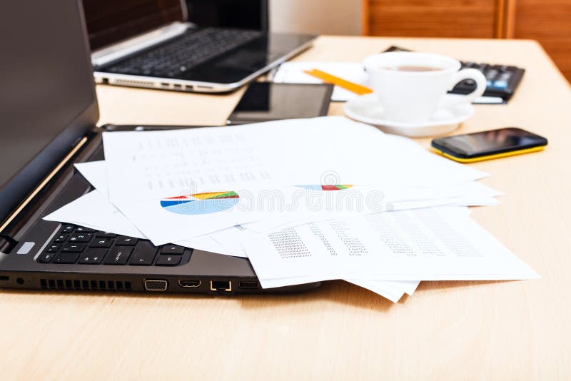 Charts and Modern Office Tools on Table Stock Photo - Image of ...