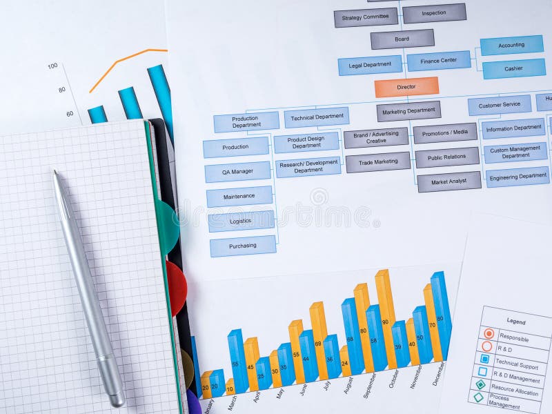 Charts, Notebook and Ballpoint Pen on the Desktop Stock Image - Image ...