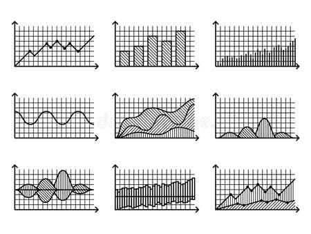 Charts in Thin Line Style Outline Graphs for Infographic Vector ...