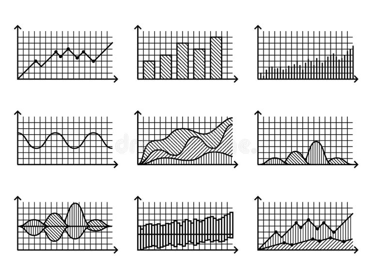 Charts in Thin Line Style Outline Graphs for Infographic Vector ...