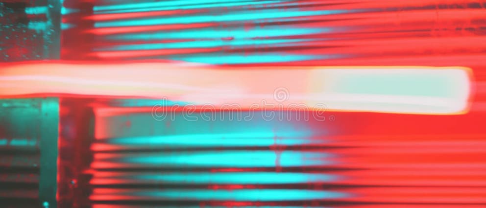 Chasing Neon Lights Illuminating Textured Corrugated Aluminum Surface ...