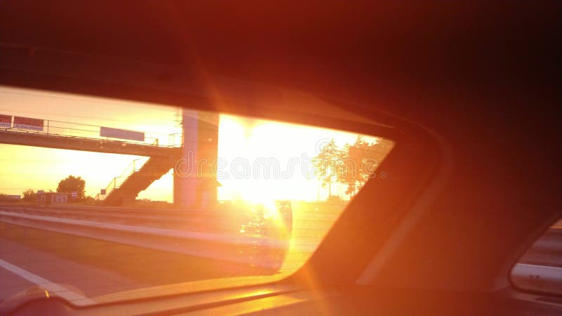 Chasing the Sun Inside a Car. Scenery View on Beautiful Sunset from ...