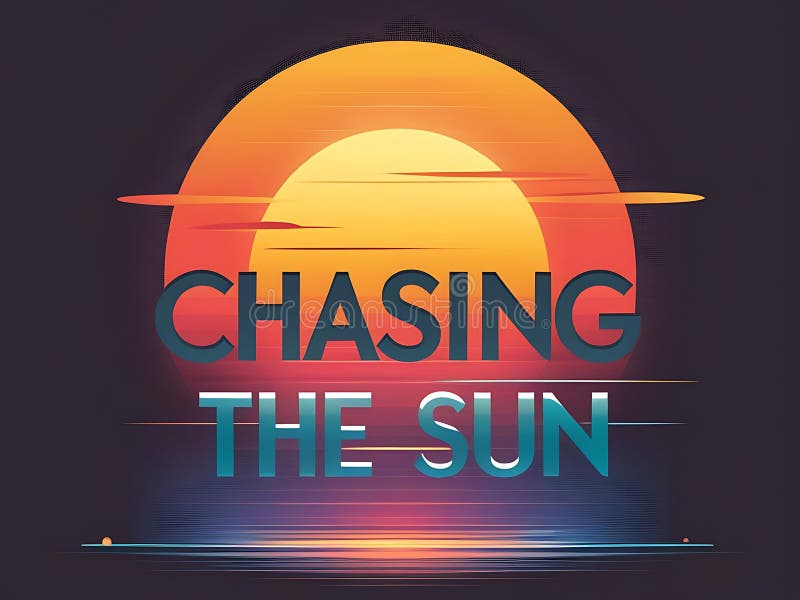 Chasing the Sun Sunset Ocean Horizon View Stock Illustration ...