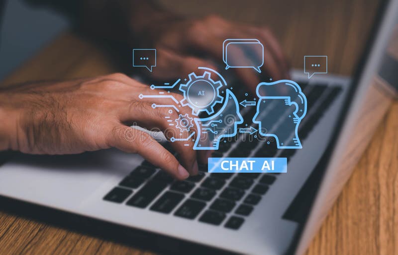 Chat with AI, Artificial Intelligence. Adult Man Chatting with a Smart ...