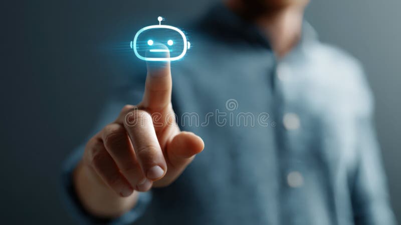 A Chat with AI or Artificial Intelligence Technology. Man Touching ...