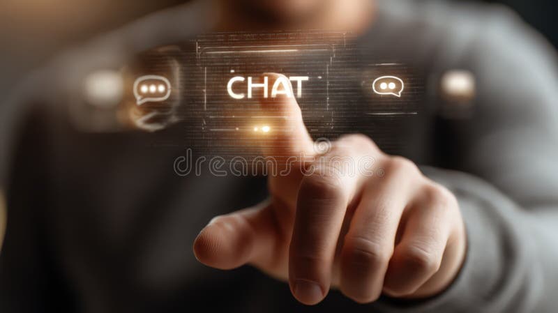 A Chat with AI or Artificial Intelligence Technology. Man Touching ...