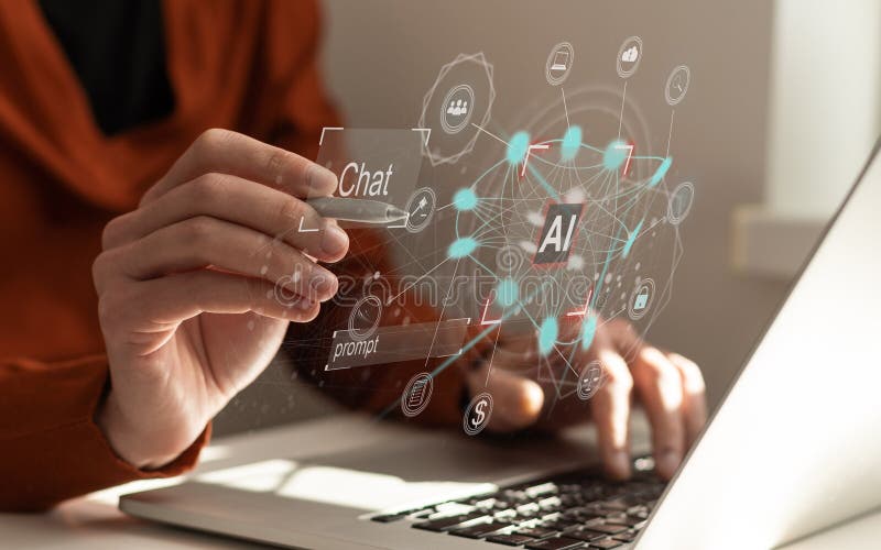 Chat AI Concept, People Using Computer Side View Typing on Laptop ...