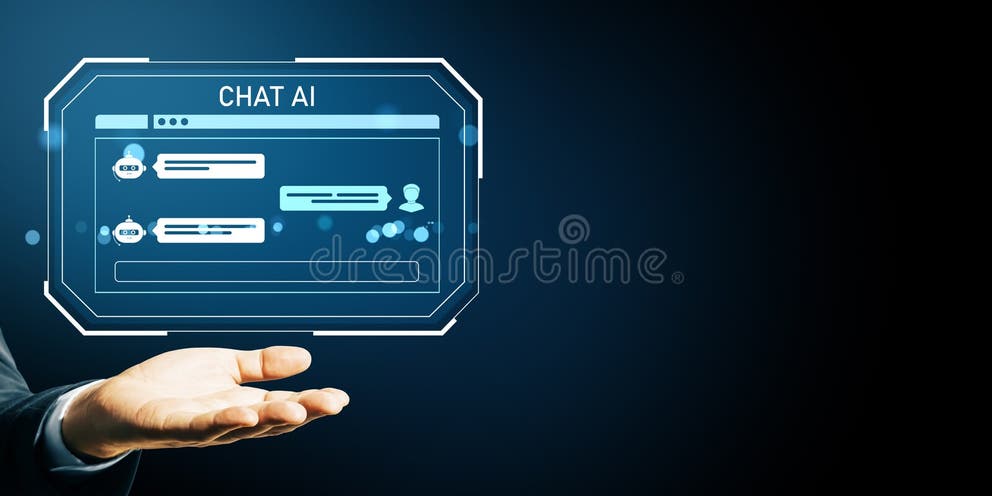 Chat AI Interface with Chatbot Messages Hovering Above a Human Hand on ...