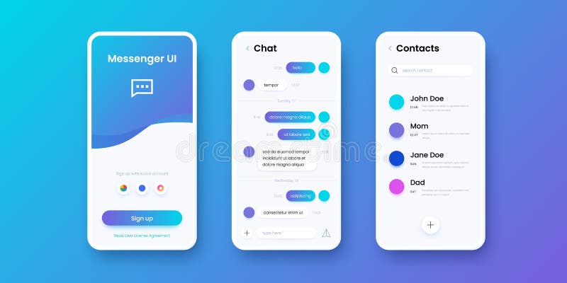 Chat App Smartphone Messenger Communication Application Ui Templates With Sign In Messaging