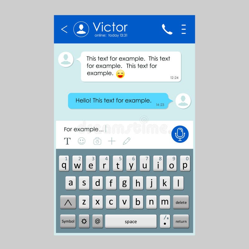 Chat App Template Whith Mobile Keyboard. Social Network Concept ...