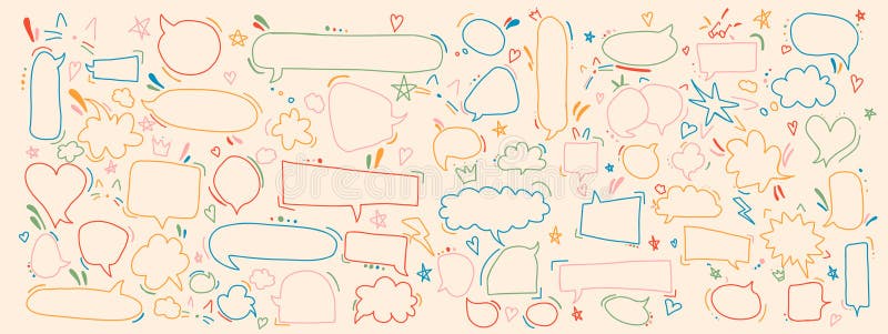 Chat Balloons with Patterns Multicolor Doodle Line Icons Stock Vector ...