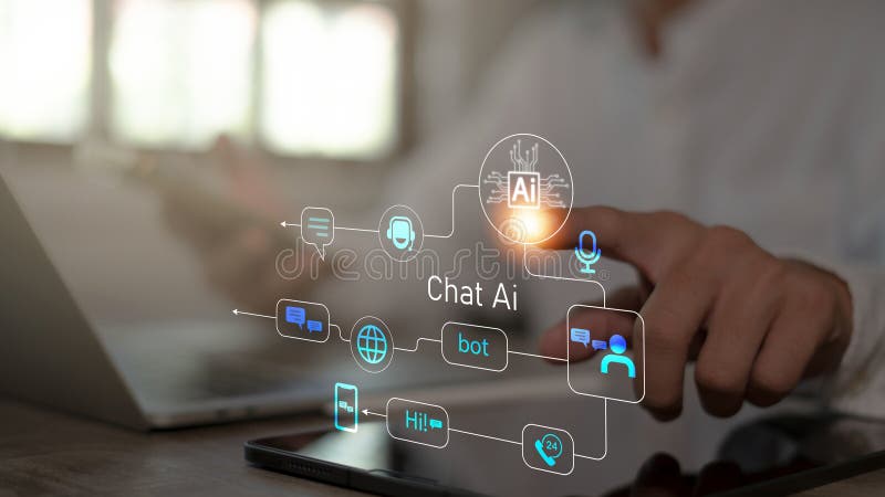 Chat Bot Chats with AI or Artificial Intelligence Technology. a Man ...