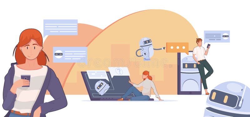 Chat with Bot Composition stock vector. Illustration of customer ...