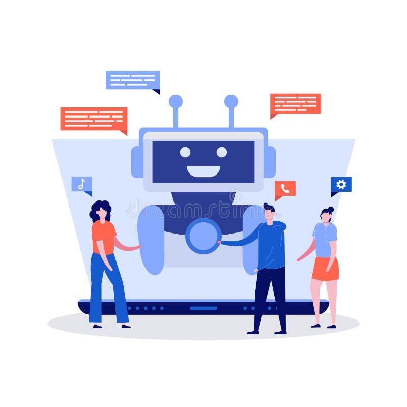 Chat Bot Concept with Characters. People Chatting with Chatbot ...