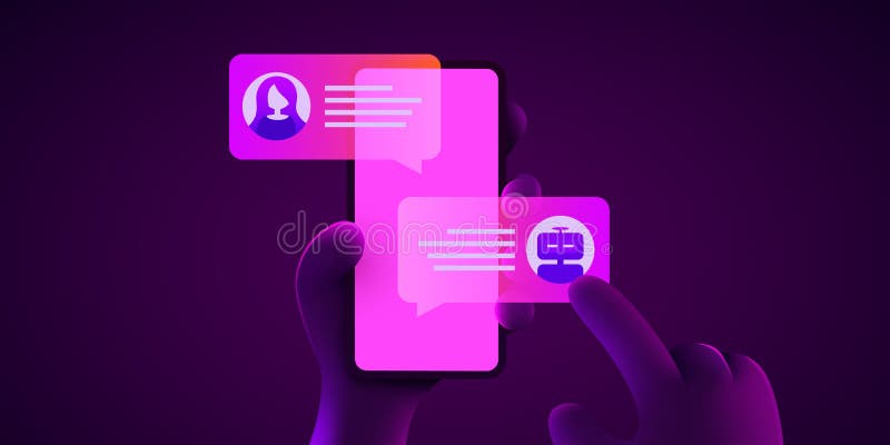 Chat Bot Concept. Hand Holds Smartphone and Communicates with a Chat ...