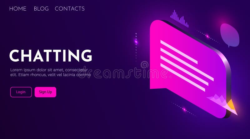 Chat Bot Concept. Isometric Chat Bubble. Futuristic Neon Style. Stock ...