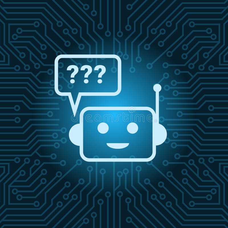 Chat Bot Face Icon with Question Mark Robot Over Blue Circuit ...