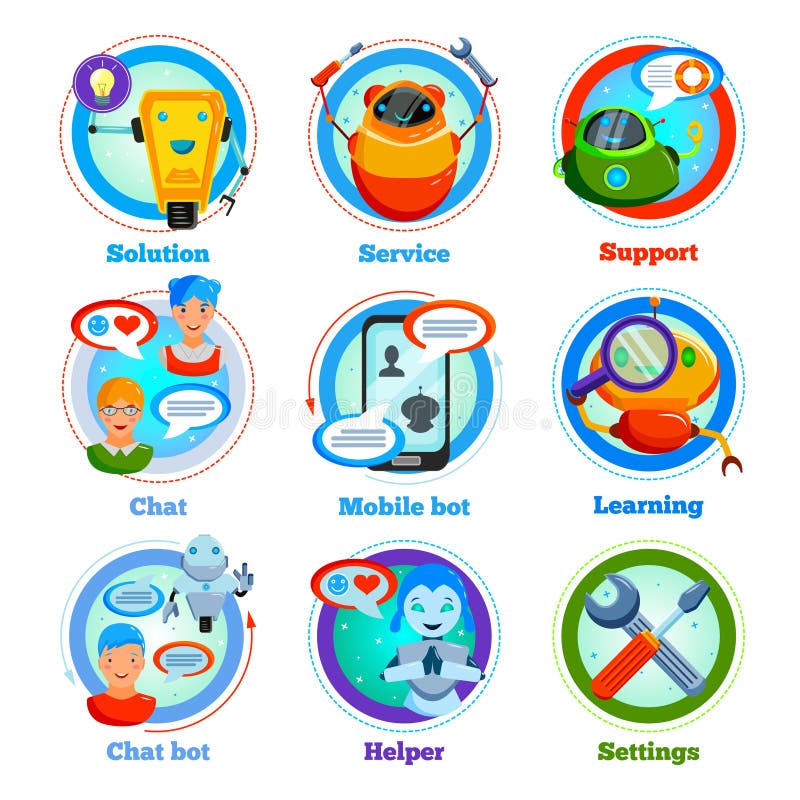 Chat Bot Flat Icons stock vector. Illustration of computer - 212170297