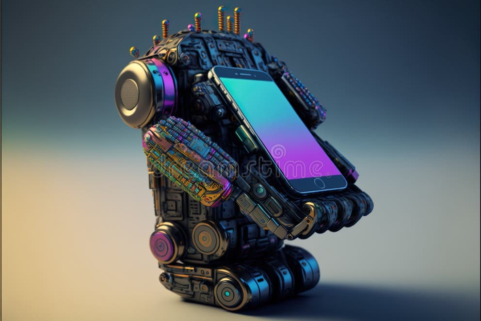 Chat Bot Hand Using Cell Smart Phone. Robot Virtual Assistance ...