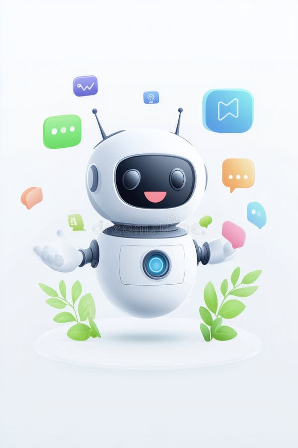 Chat Bot Icon, a 2D Illustration of a Friendly AI Chatbot with a ...