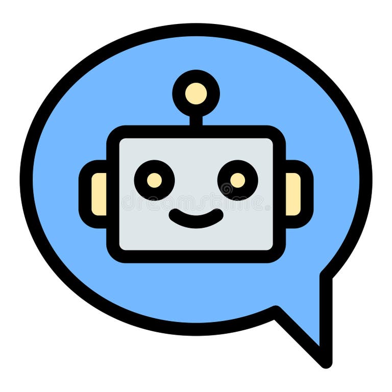 Chat Bot Icon Virtual Assistant and Automation in Flat Line Color Style ...