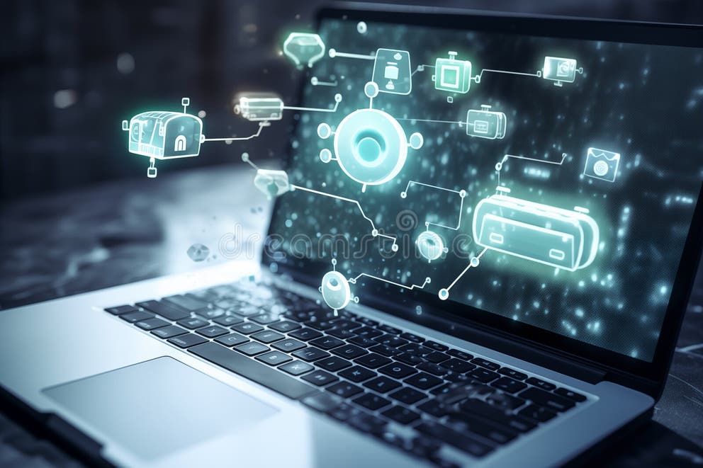 Chat Bot Interface on a Laptop with Speech Bubbles and an Innovative AI ...