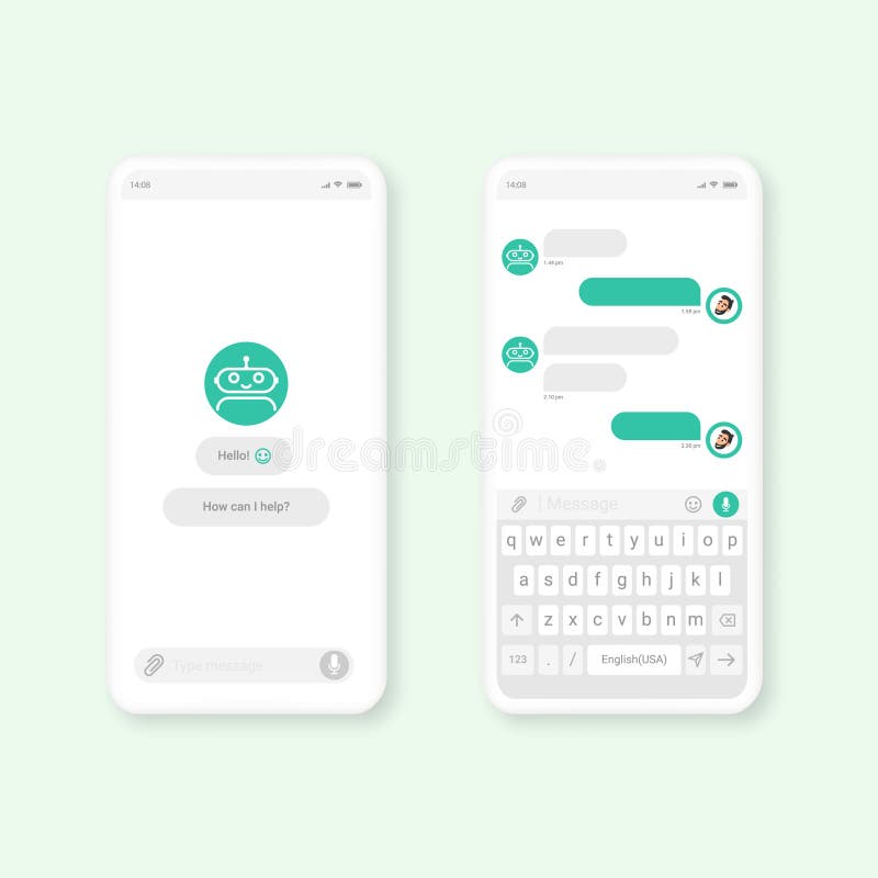 Chat Bot Mobile Application Dialog Box Template Concept. UI UX Elements ...