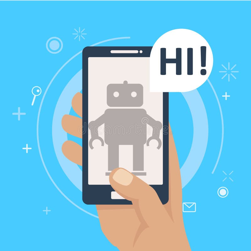Chat bot on phone in hand. stock vector. Illustration of design - 96697499