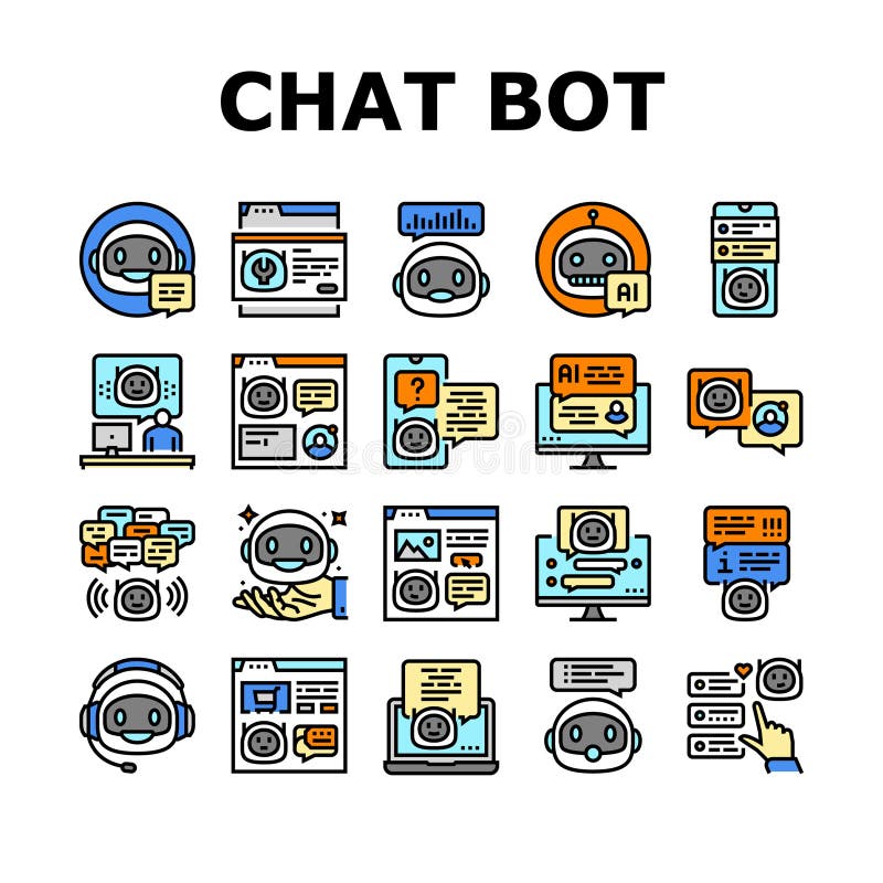 Chat Bot Robot Service Online Icons Set Vector Stock Vector ... Chat Bot Robot Service Online Icons Set Vector Stock Vector ...