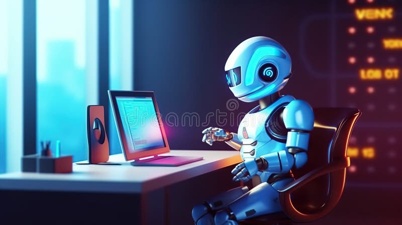Chat Bot Robot Working. AI Generated Stock Illustration - Illustration ...