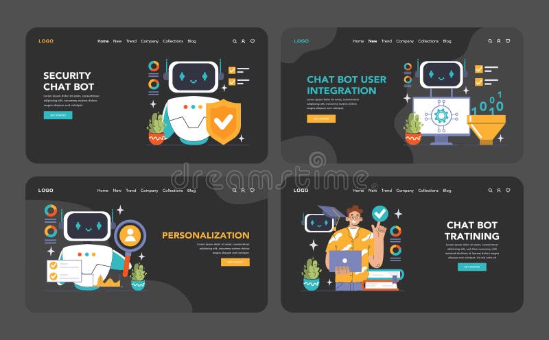 Chat Bot Universe Dark or Night Mode Web, Landing Set. Dive into AI ...