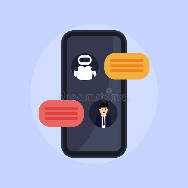 Chat Bot Illustration. Person Talks with Robot. Conversation between ...