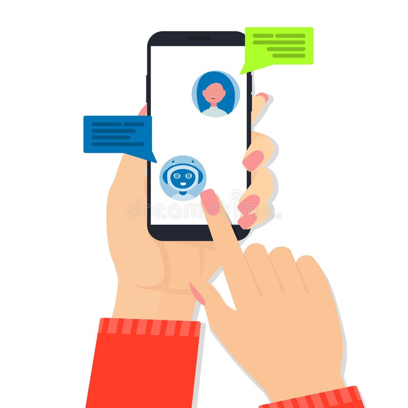 Chat Bot Woman Hands Mobile Robot Stock Vector - Illustration of green ...
