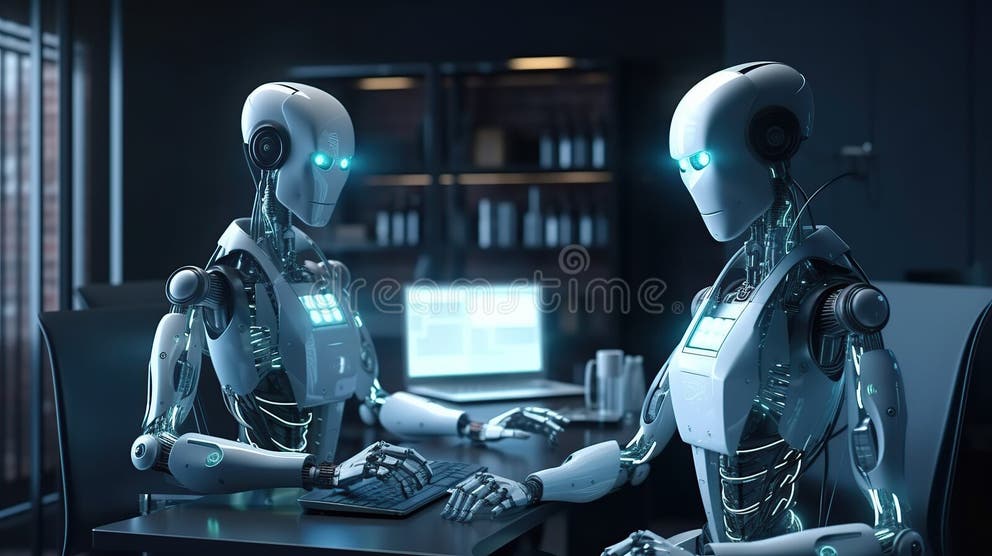Chat Bots Working and Chatting in Computer. AI Generated Stock ...