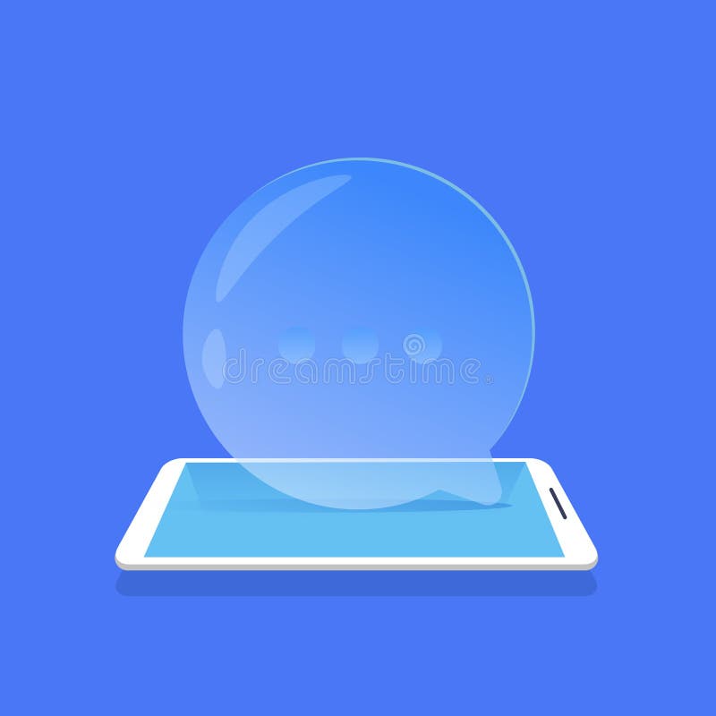 Chat Bubble Icon Mobile Messenger Application Blue Background Flat ...