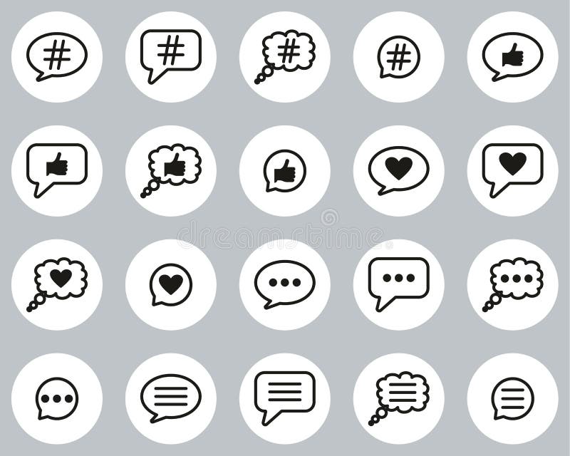 Chat Bubble Icons Black & White Flat Design Circle Set Big Stock Vector ...