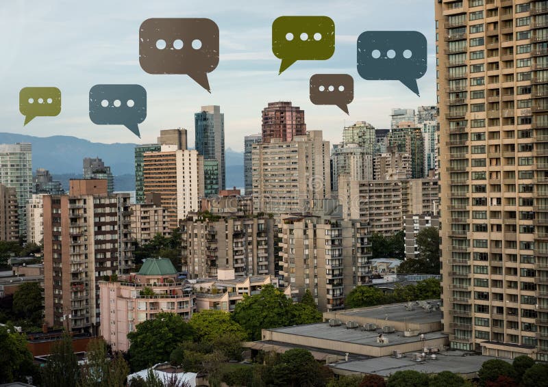 Chat Bubble Icons Over City Stock Image - Image of built, flare: 97040631