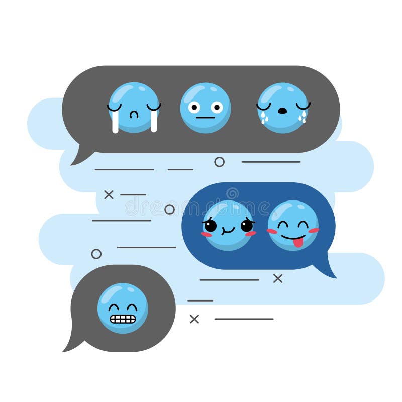 Chat Bubble Message with Kawaii Emoji Stock Vector - Illustration of ...