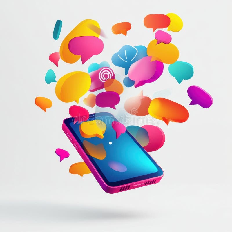 Bright Chat Bubbles Flow from a Smartphone Illustrating Modern ...