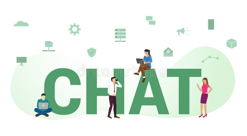 Chat or Chatting Technology Concept with Big Word or Text and Team ...