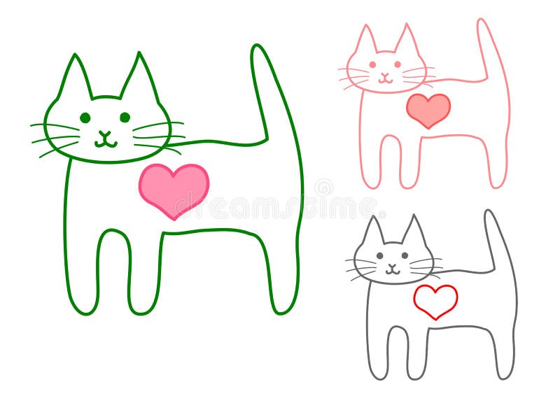 Chat, coeur illustration de vecteur. Illustration du rose - 44015338