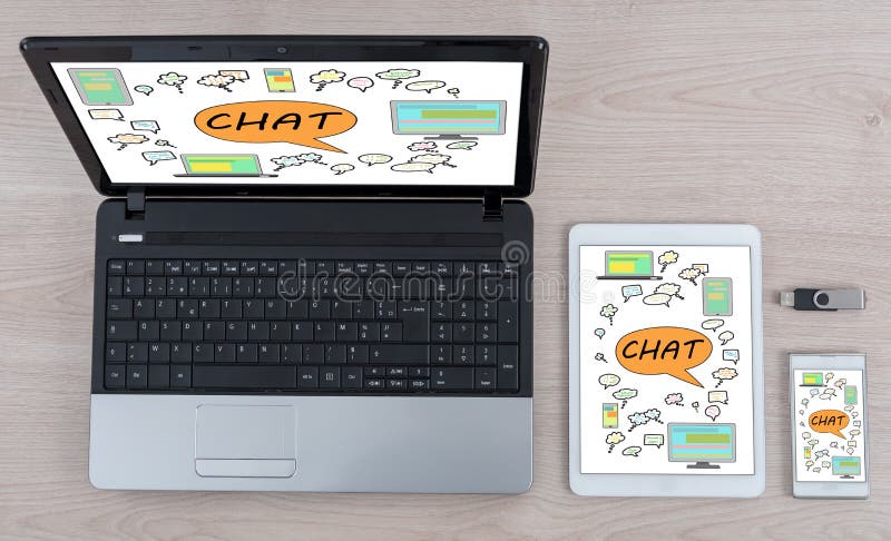 Chat Concept on Different Information Technology Devices Stock Photo ...