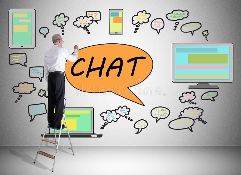 Chat Concept Drawn by a Man on a Ladder Stock Illustration ...