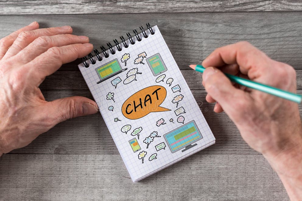 Chat concept on a notepad stock image. Image of social - 79595561