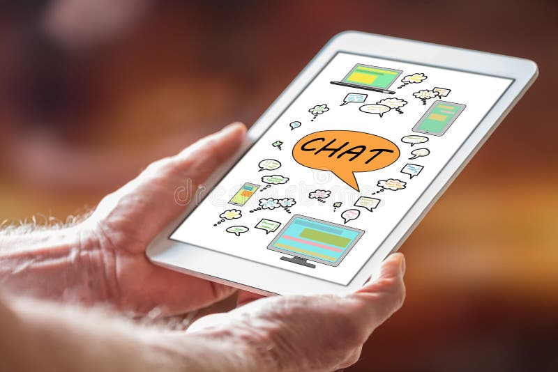 Chat concept on a tablet stock photo. Image of network - 115868550