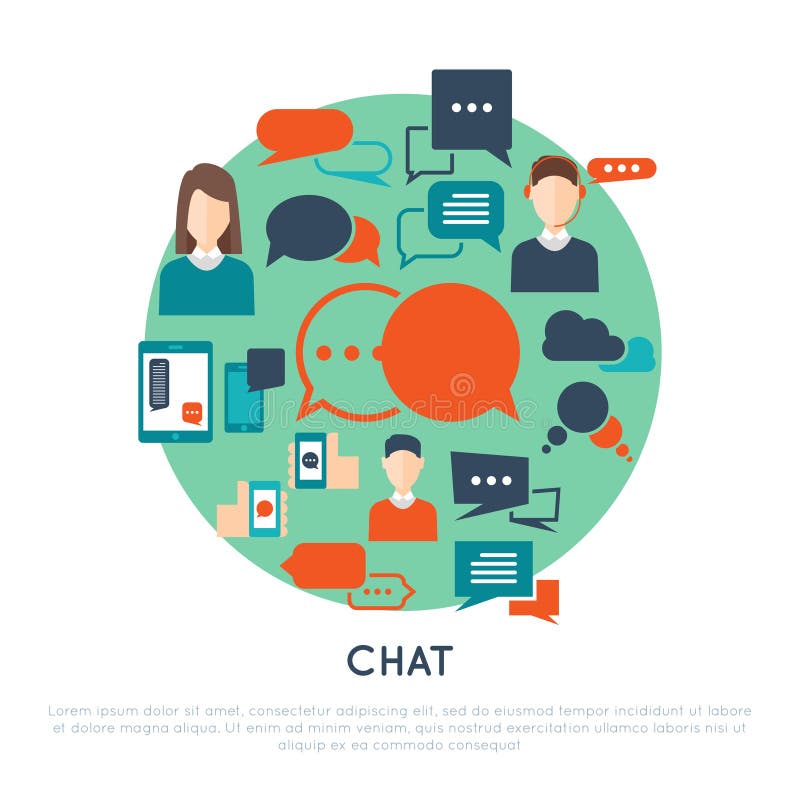 Chat Decorative Flat Icons Set Stock Vector - Illustration of flat ...