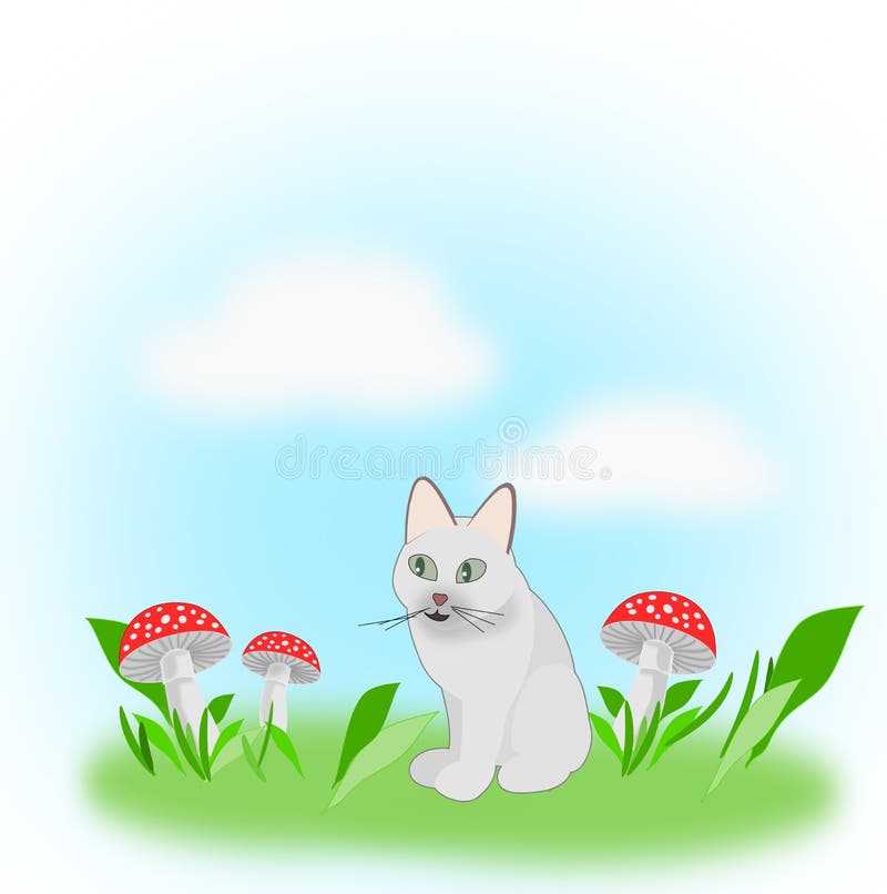 Chat et champignons illustration stock. Illustration du doux - 94478585